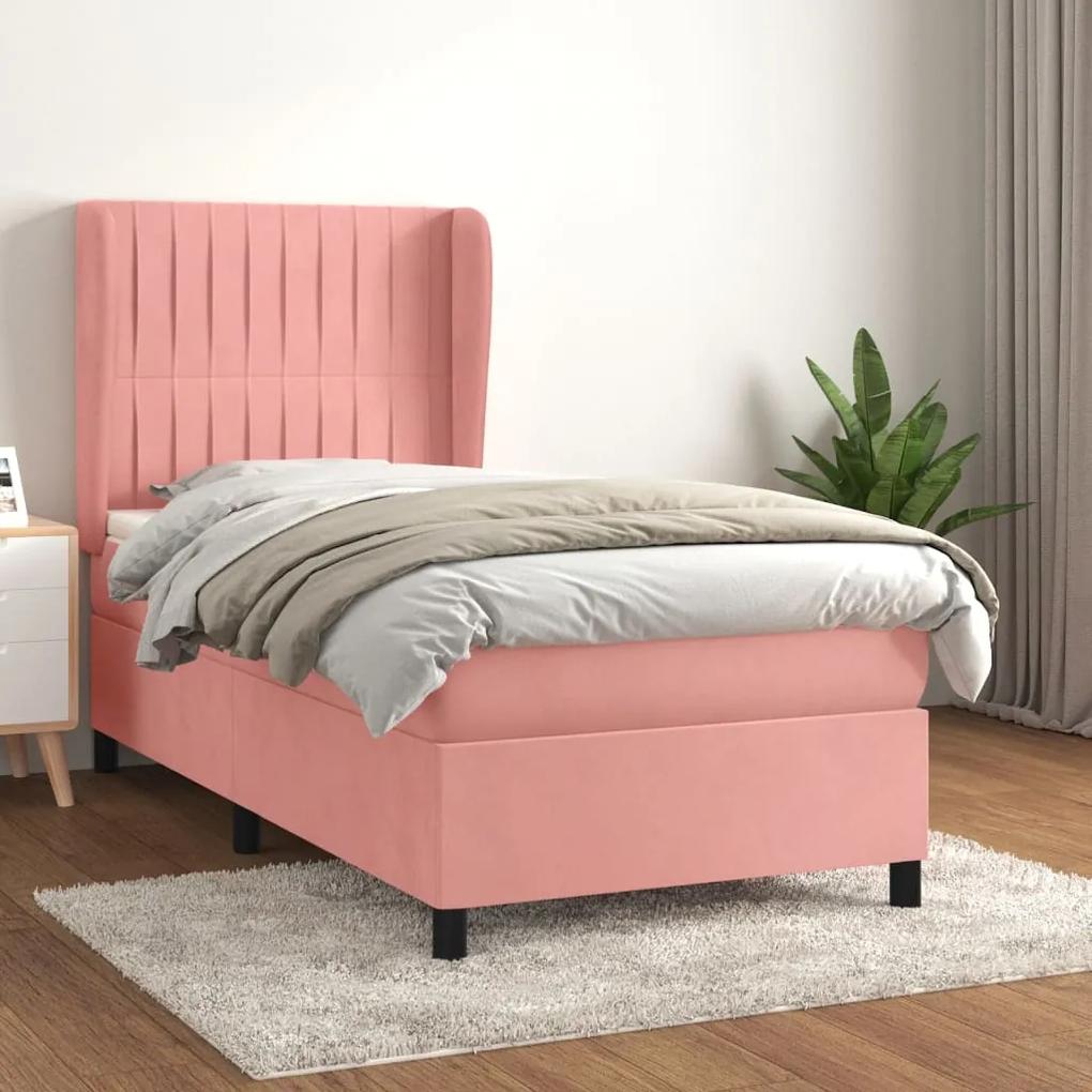 Box spring postel s matrací růžová 80 x 200 cm samet,  3129302