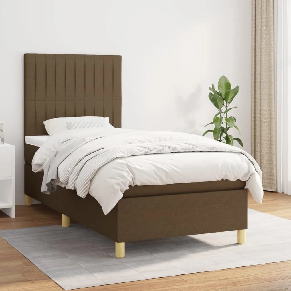 Box spring postel s matrací tmavě hnědá 100 x 200 cm textil