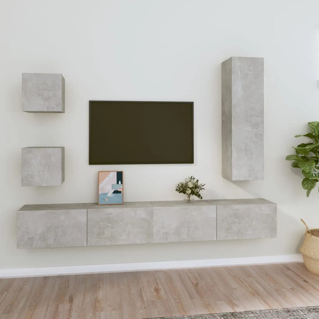 5dílný set TV skříněk betonově šedý kompozitní dřevo 3114449