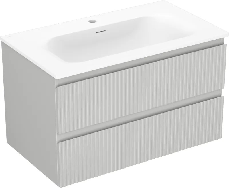Mexen Rivel, koupelnová skříňka 80 cm s umyvadlem Vela, 2 zásuvky, drážkovaná, šedá matná/bílá, 91A20-08047-2-BFF62-W23M01
