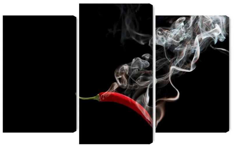 Vícedílný obraz Červené Chilli S Kouřem Nedostatek Nedostatek Přírodní plátno 180x120