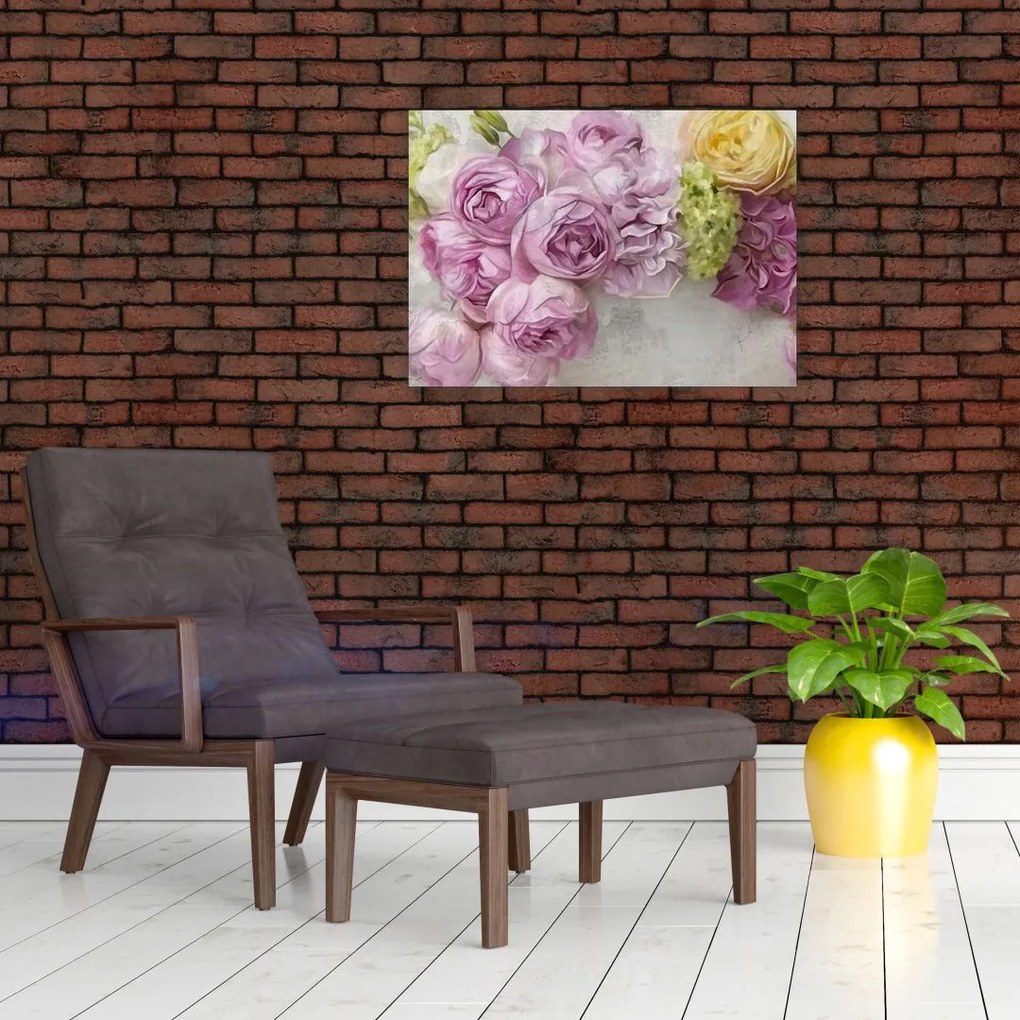 Skleněný obraz - Květy na zdi v pastelových barvách (70x50 cm)