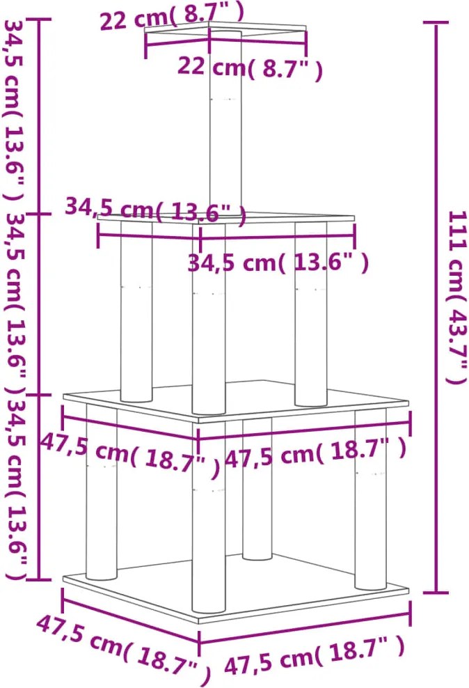 Škrabadlo pro kočky se sisalovými sloupky krémové 111 cm 171732