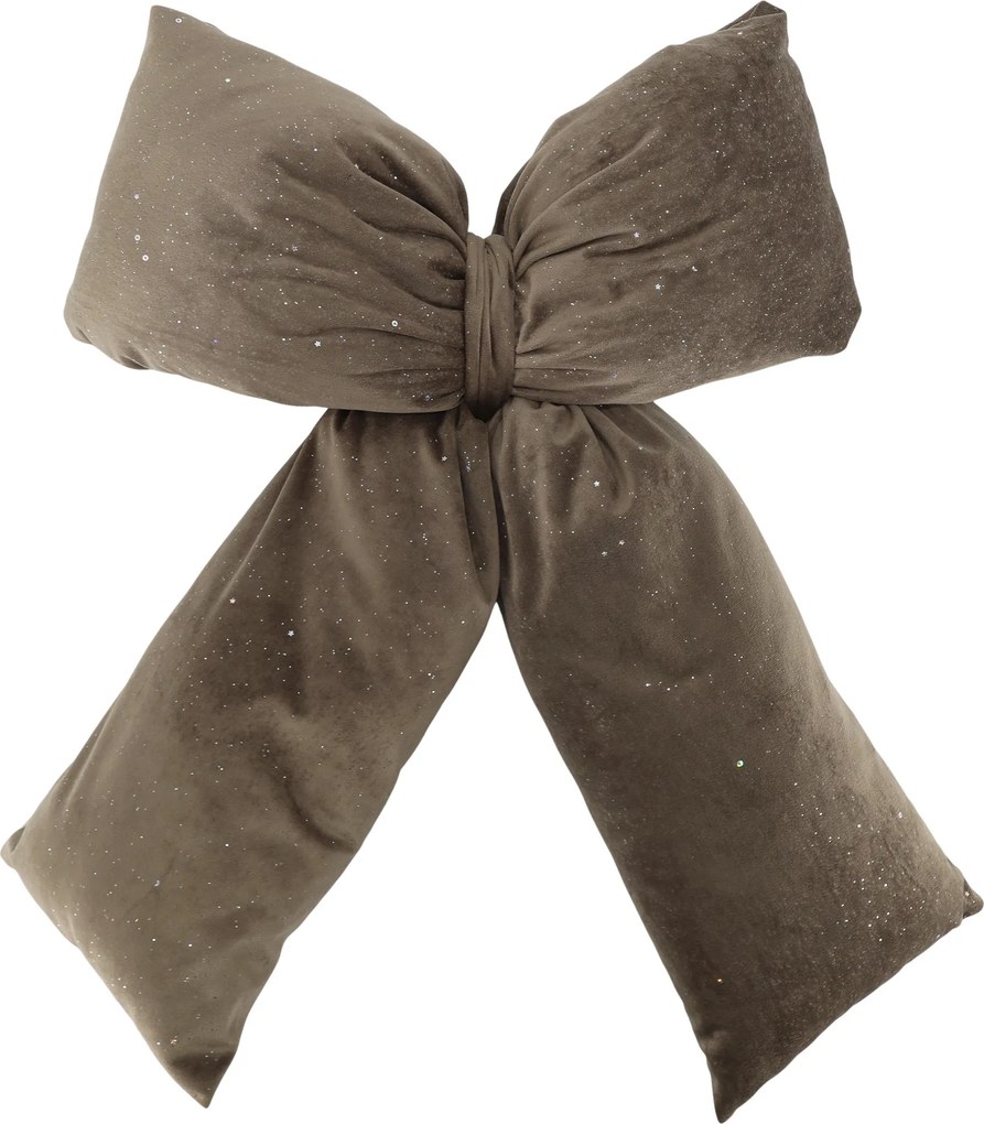 Sametový polštář ve tvaru mašle Mocca se třpytkami – 40*50 cm