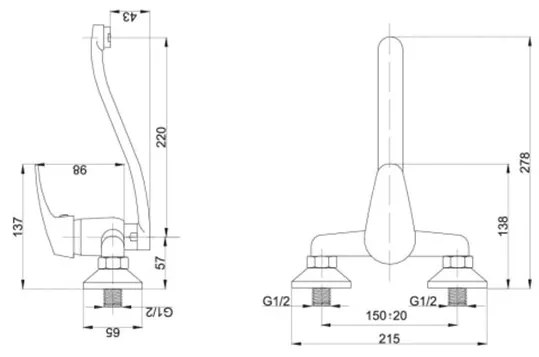 Hydroland Dřezová nástěnná páková baterie Nancy