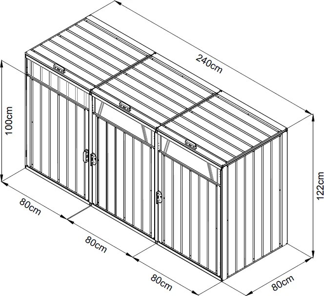 Přístřešek na 3 popelnice BestBerg BBTS-MK3  / 1,9 m² / 240 × 80 × 122 cm / antracit
