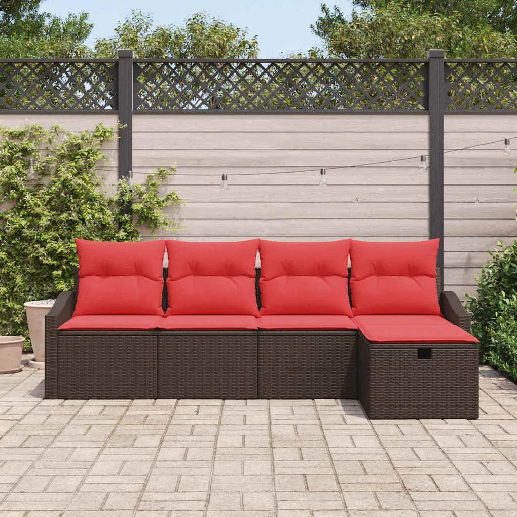 Set pohovek s polštářem s úložištěm Hnědá polyratan 3359263