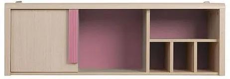 Závěsná skříňka Gioco, LTD + MDF, dub světlý belluno / růžová, 120x40x28 cm