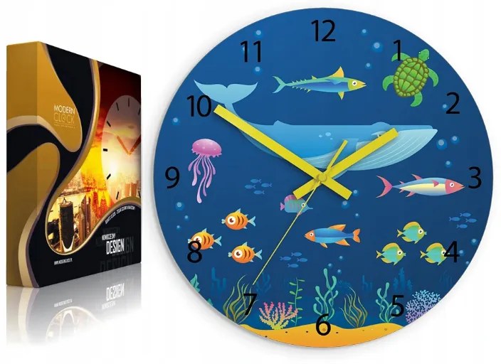 M.Clock Dětské nástěnné hodiny zvířata oceánu 30x30cm modré