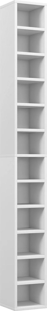 HOMCOM Úložný sloupec na CD a DVD, regál s 12 přihrádkami, kapacita max. 204 CD, 21 x 20 x 175 cm, bílá | Aosom