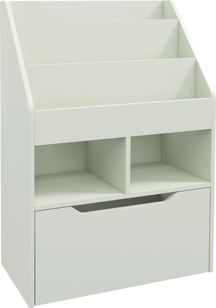 Dřevěná knihovna HOMCOM pro děti se 3 přihrádkami, 2 boxy a mobilním šuplíkem na 4 kolečkách – Knihovna pro dětský pokoj, hernu 60x29,9x90 cm Zelená