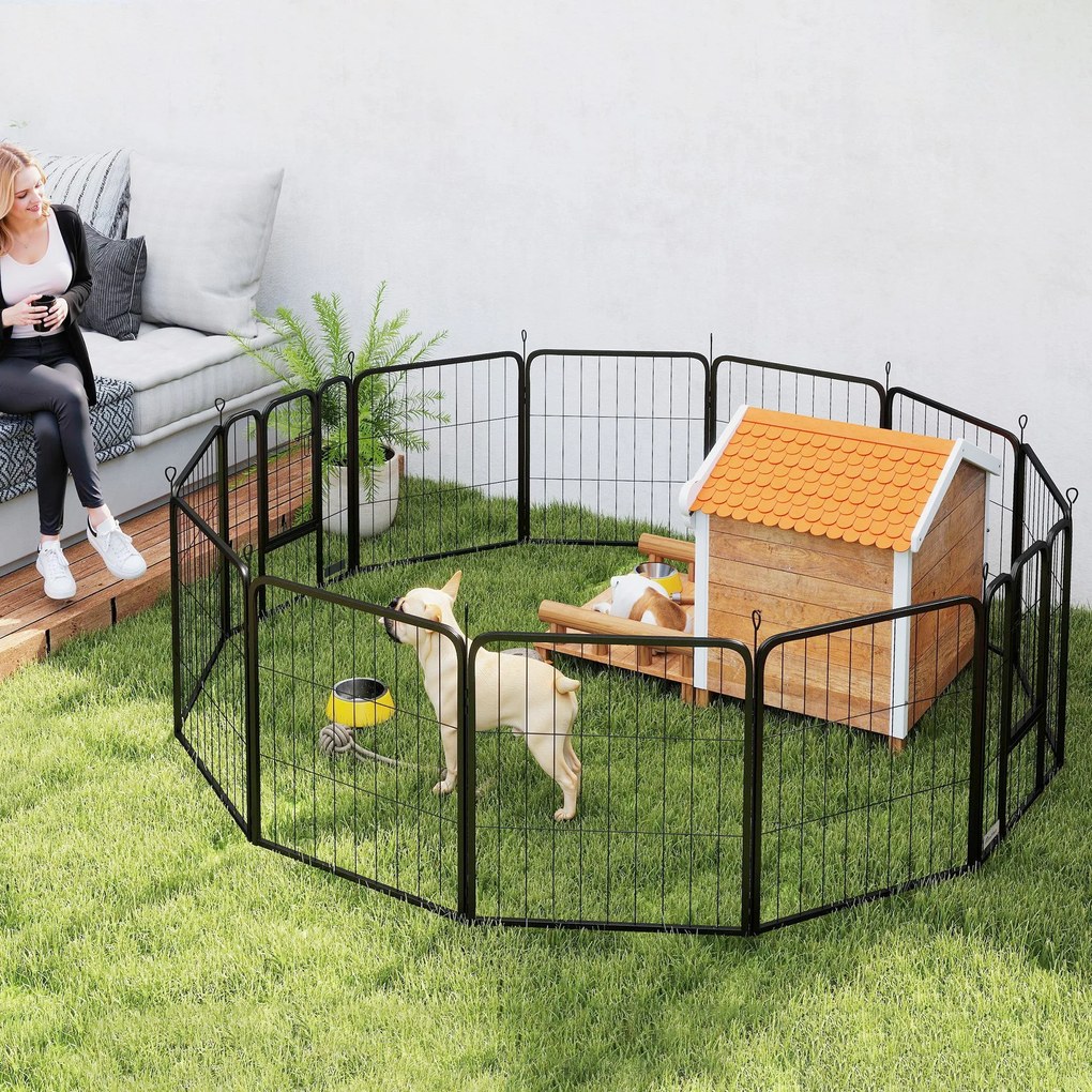 PawHut psí hračka, skládací modulární výběh pro psy, přenosná ocelová konstrukce 80H cm s 2 dveřmi, plot pro malé a střední psy, vnitřní a venkovní po