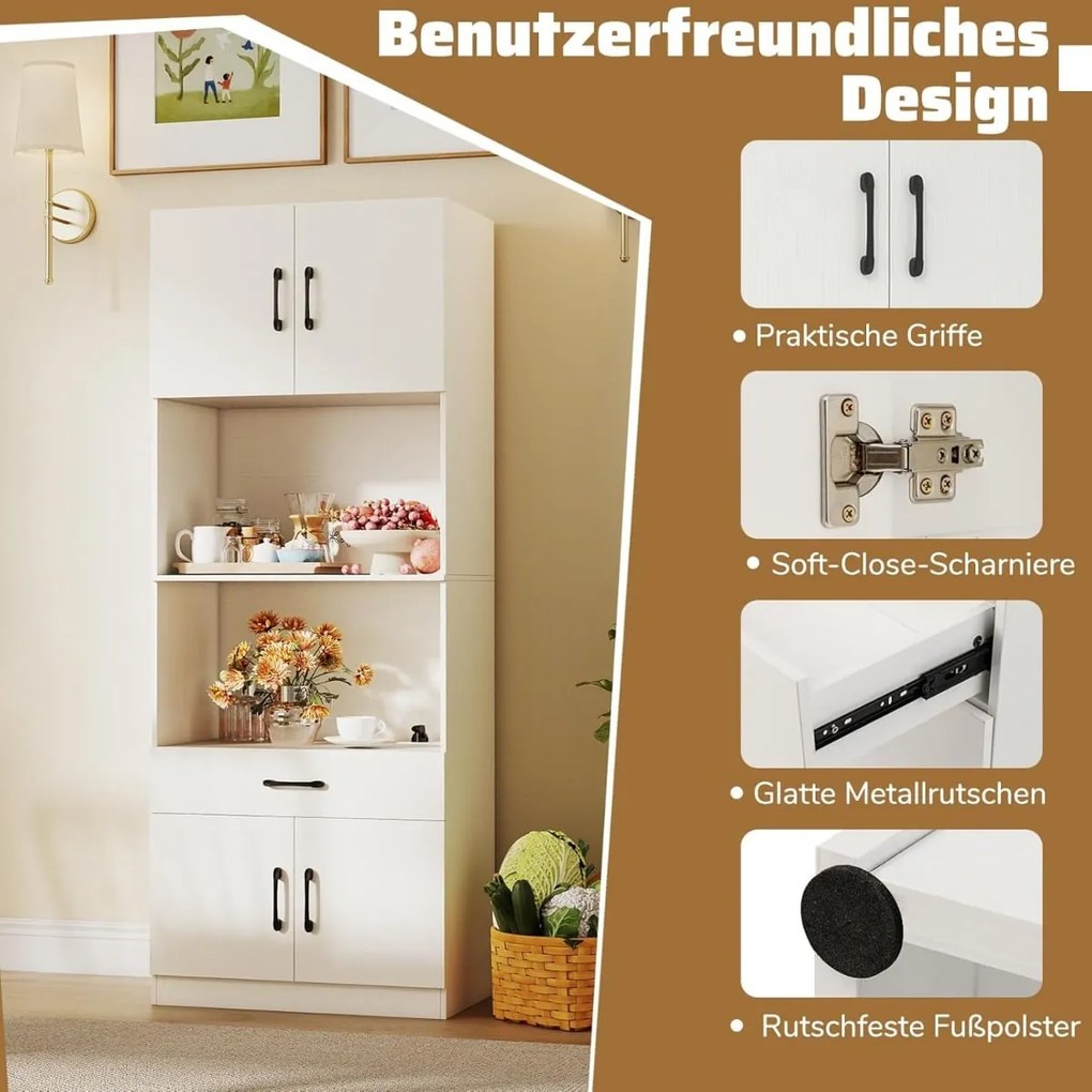 Costway Kuchyňská skříňka 168 cm bufetová s nabíjecí stanicí 1 USB a 1 Kuchyňská