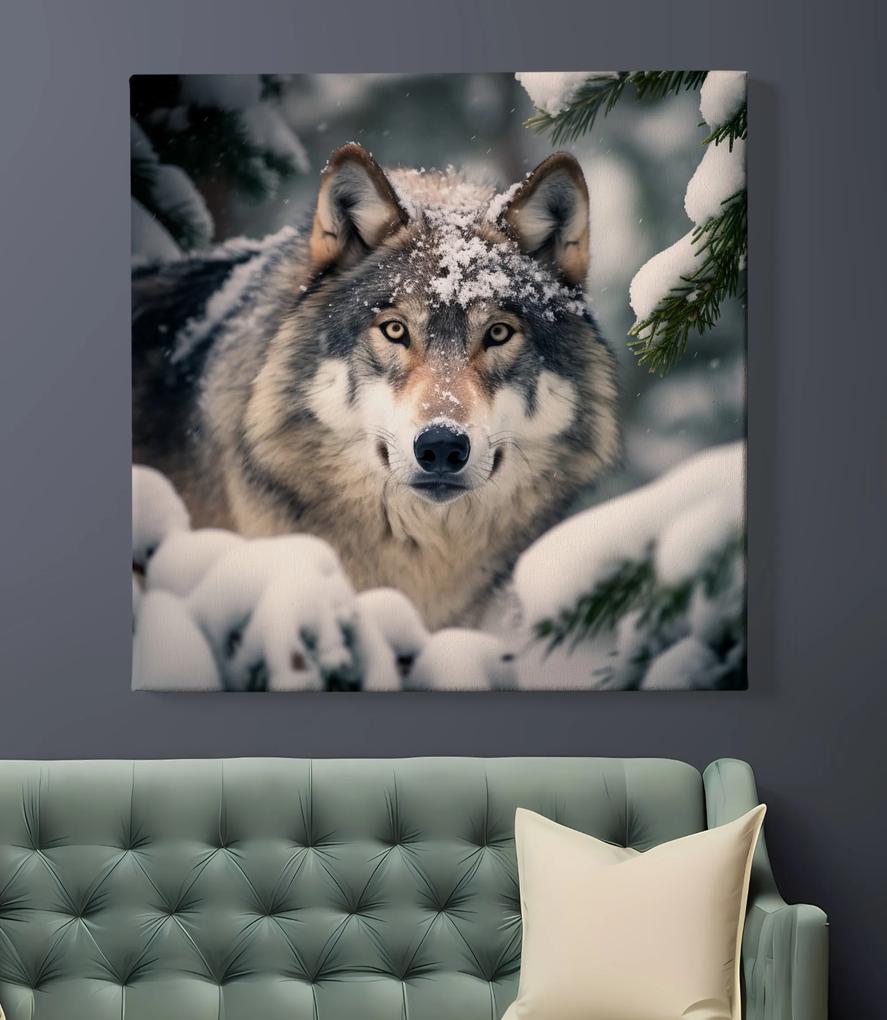 Obraz na plátně - Vlkova tajná skrýš ve sněžném lese FeelHappy.cz Velikost obrazu: 60 x 60 cm