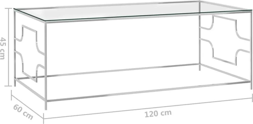 vidaXL Konferenční stolek stříbrný 120x60x45 cm nerezová ocel a sklo [289029]
