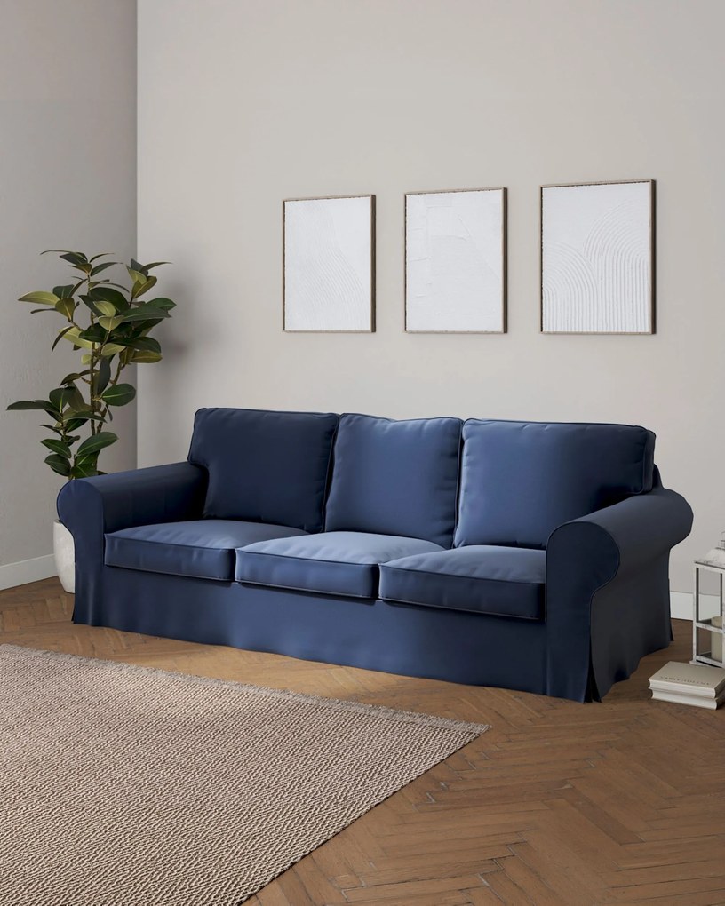 Potah na pohovku IKEA Ektorp 3-místná rozkládací, NOVÝ MODEL 2013 barva tmavě modrá látka sametová