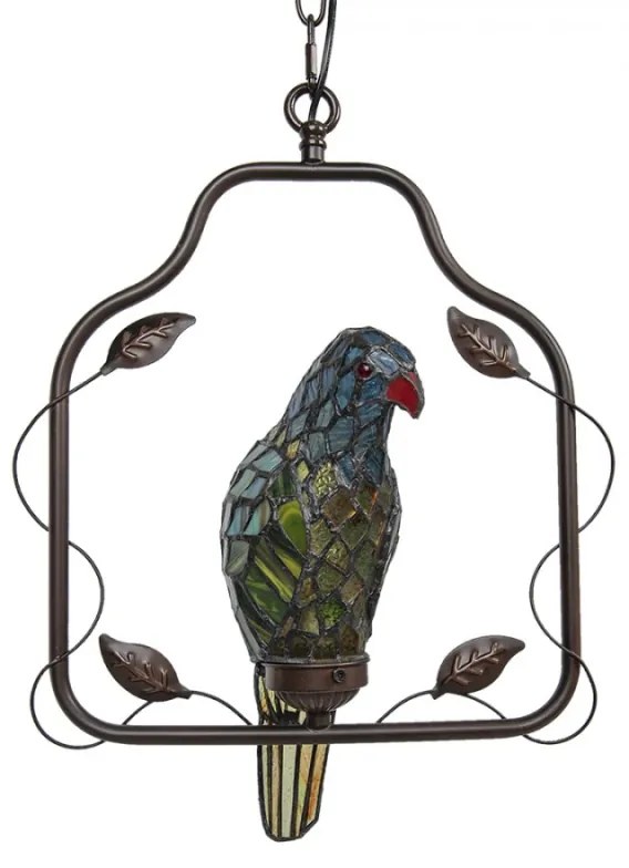 Závěsné vitrážové světlo Tiffany v designu papouška – 40x26x86 cm