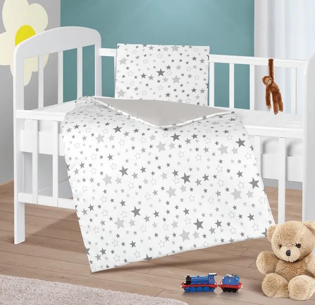 Bellatex Peřinka a polštářek pro kojence 75x100 cm , 42x32 cm Hvězda  šedá, bílá
