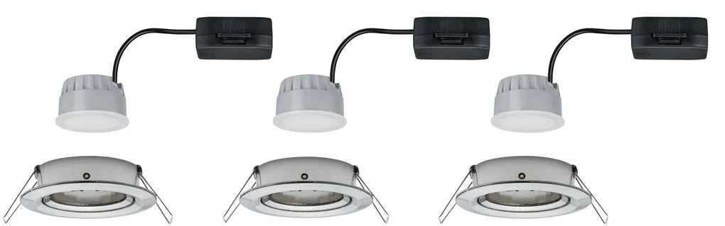 Paulmann 93447 LED Coin Nova round, set kulatých bodovek v úpravě broušená ocel, 3x6,5W LED 2700K, prům.8,4cm