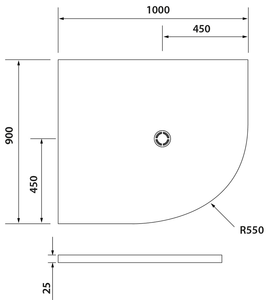 Polysan FLEXIA vanička z litého mramoru čtvrtkruh, s možností úpravy rozměru, 100x90cm, R550, levá 91321