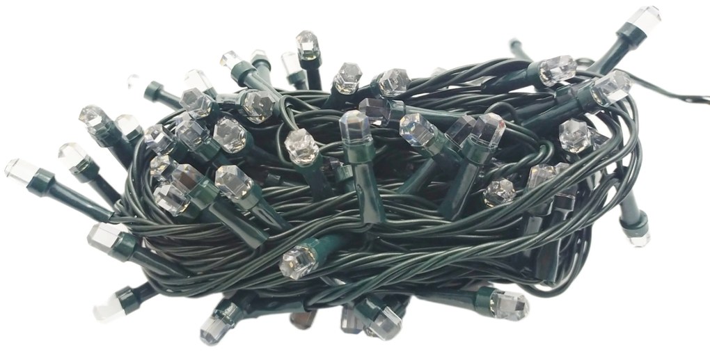 Venkovní LED vánoční řetěz s šestihrannými LED diodami, studená bílá, 10m, 100 LED