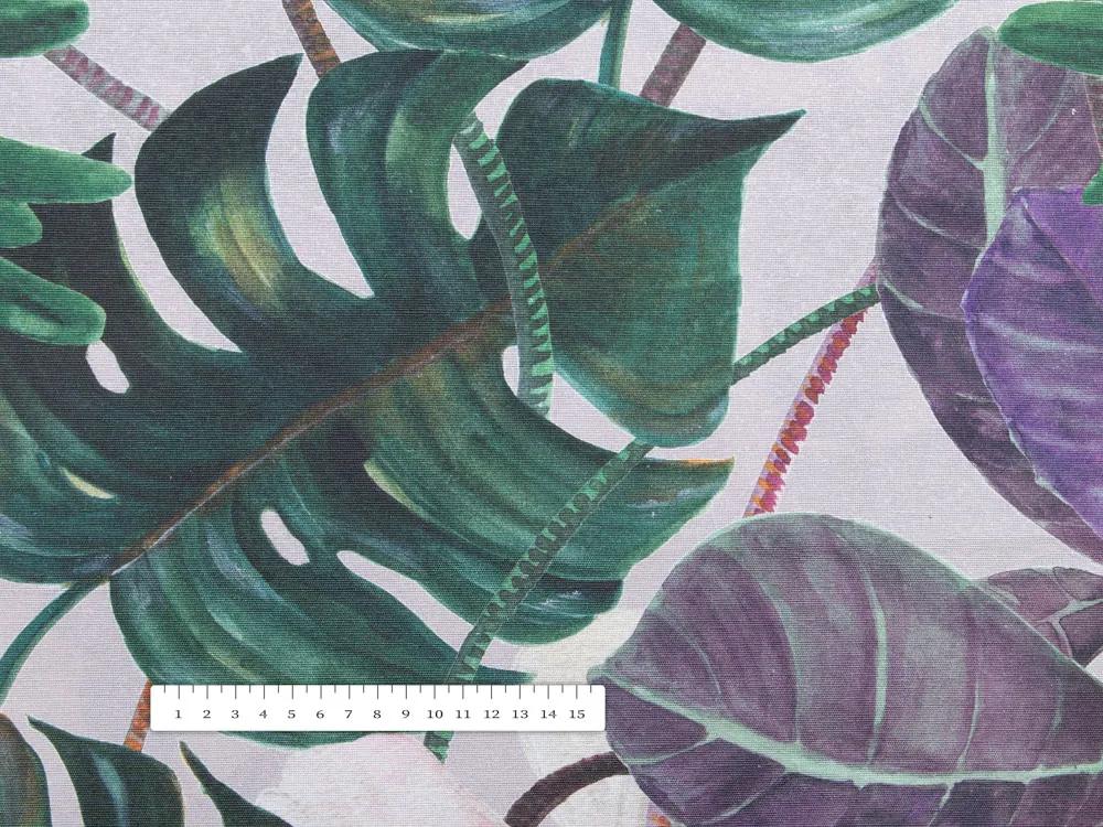 Biante Dekorační kulatý ubrus Leona LN-146 Tropické listy s květy na režném Ø 110 cm
