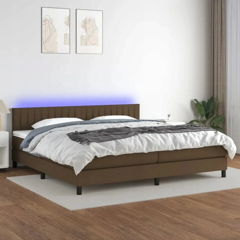 Box Spring Postel S Matrací A Led Textil Tmavě Hnědá Svislé pruhy 200 x 2