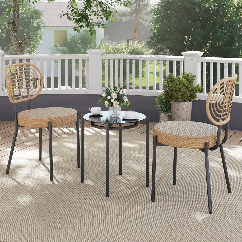 Costway 3-dílný PE ratanový venkovní bistro set terasový konverzační set