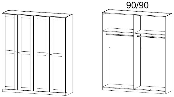 Šatní skříň Rosenheim, 181 cm, bílá