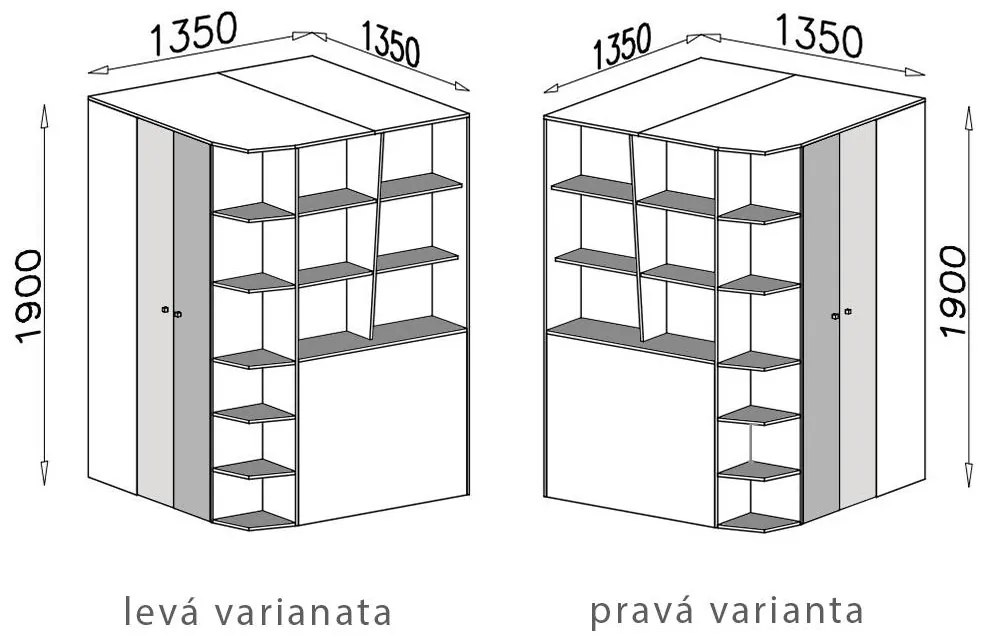 DELTA | šatní skříň rohová DL1 | 135x135 | UNI provedení | dub/antracit