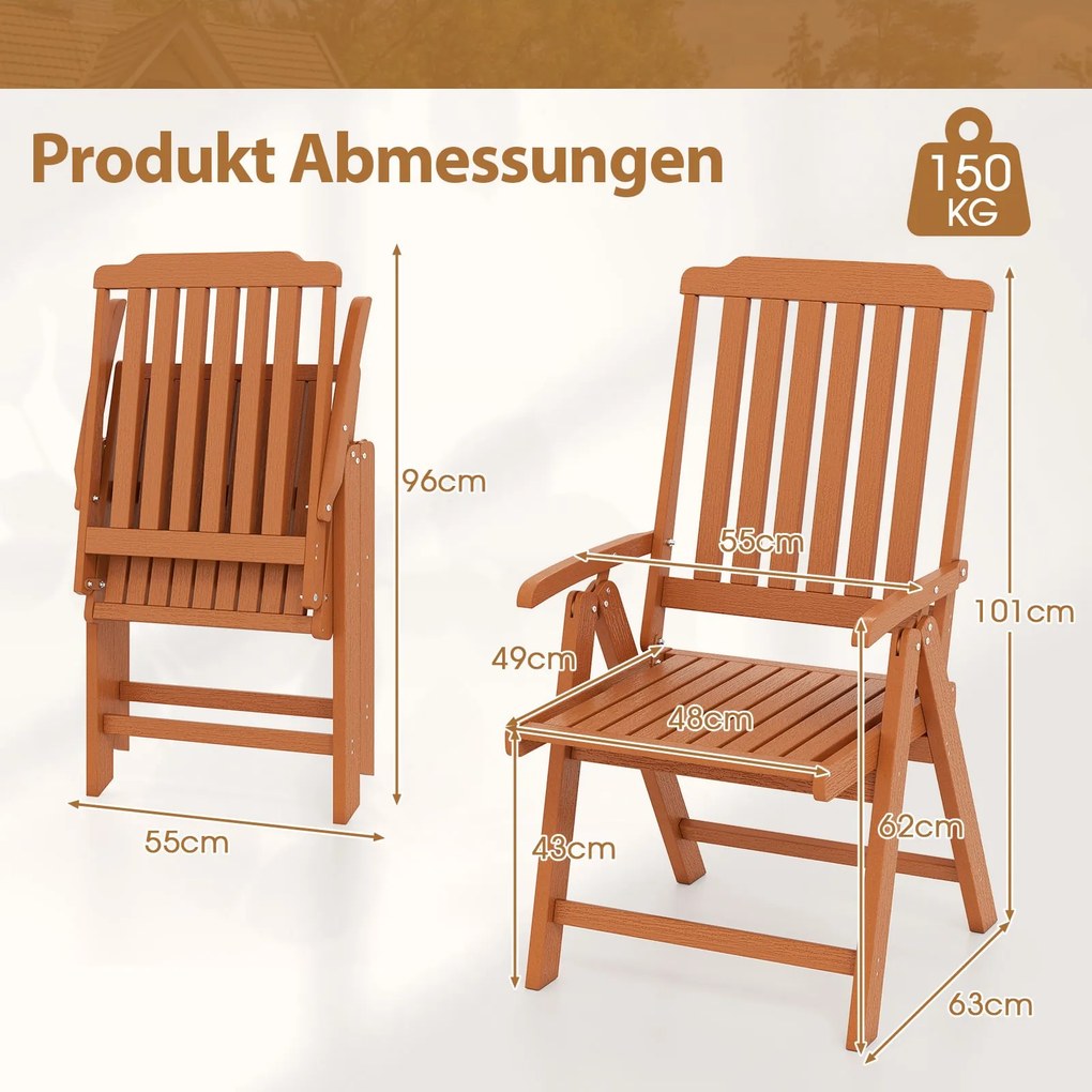 Costway Skládací zahradní židle, plastová skládací židle s vysokým opěradlem