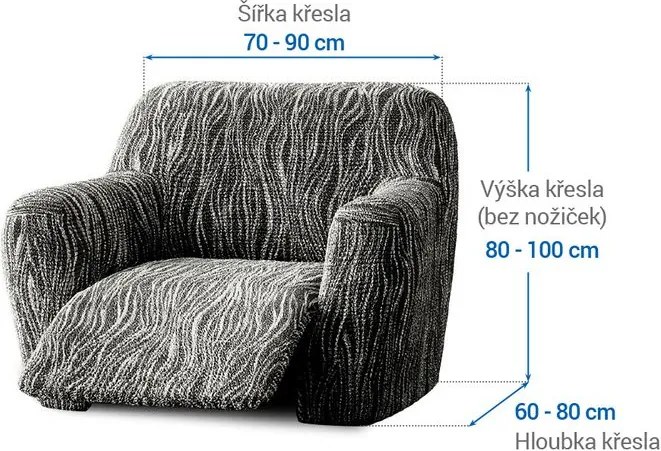 Bielastické potahy UNIVERSO NOVÉ žíhané černobílé relaxační křeslo (š. 70 - 90 cm)