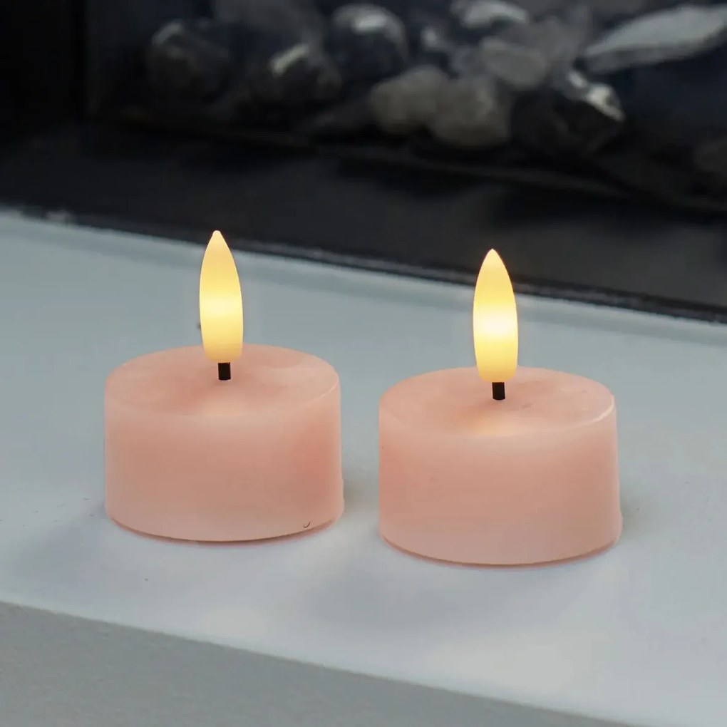 Sada LED čajové svíčky na baterie Sille Tealight, Ø 4,5 × 2,2 cm, tmavá broskev, z pravého vosku, balení 2 ks