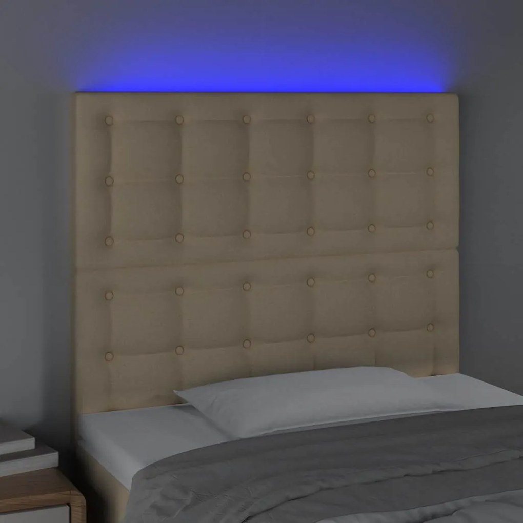 Čelo postele s LED krémové 100x5x118/128 cm textil 3122853