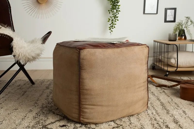 Pouf Mustang 45cm hnědé kožené povlečení / 39525