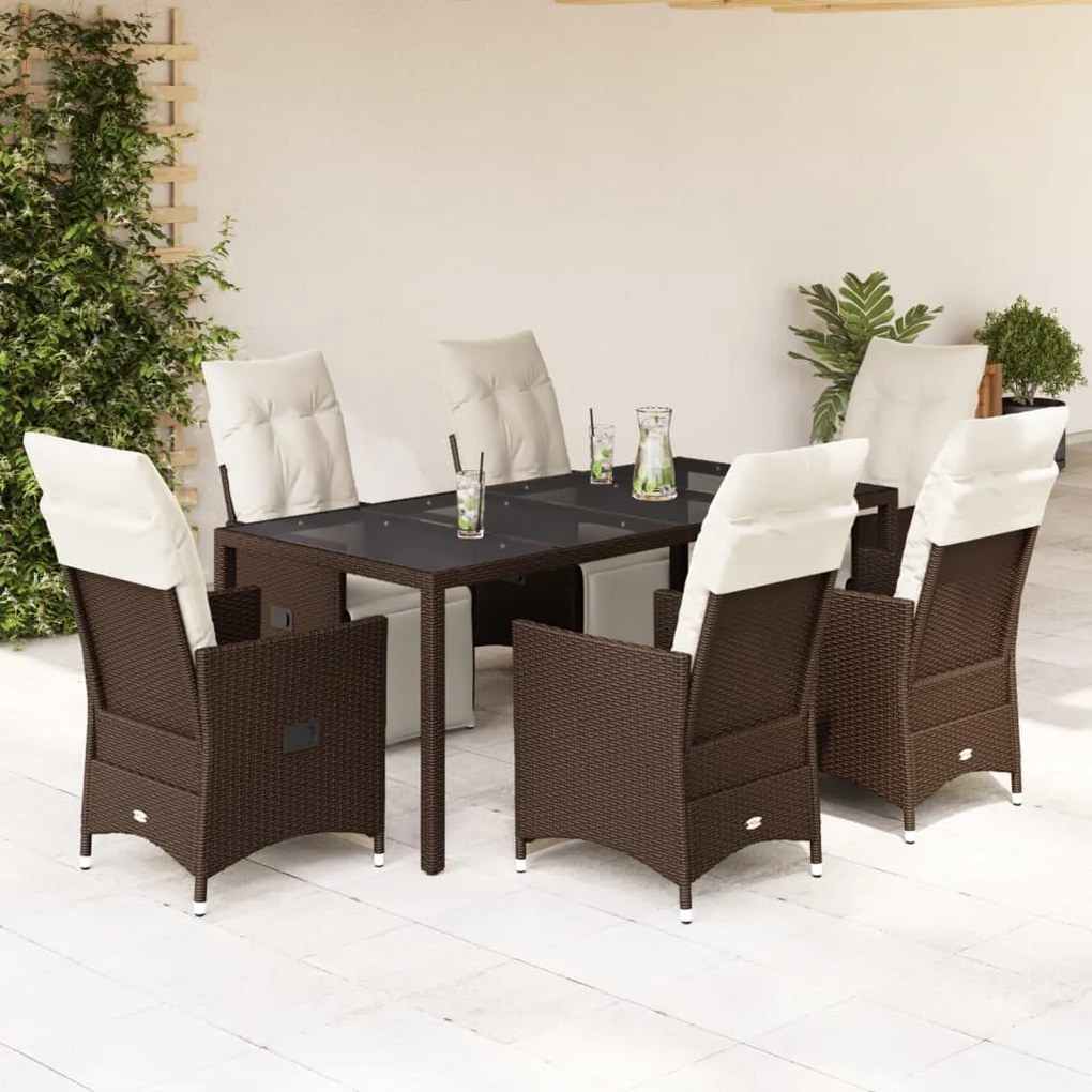 7dílný zahradní bistro set s poduškami hnědý polyratan 3276919