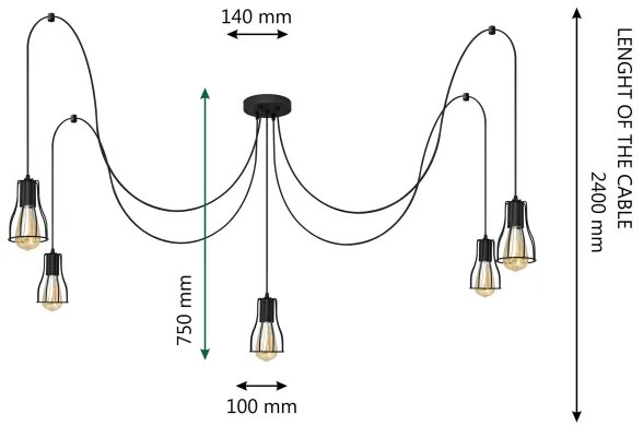 Lustr na lanku TUBE LONG 5xE27/10W/230V černá