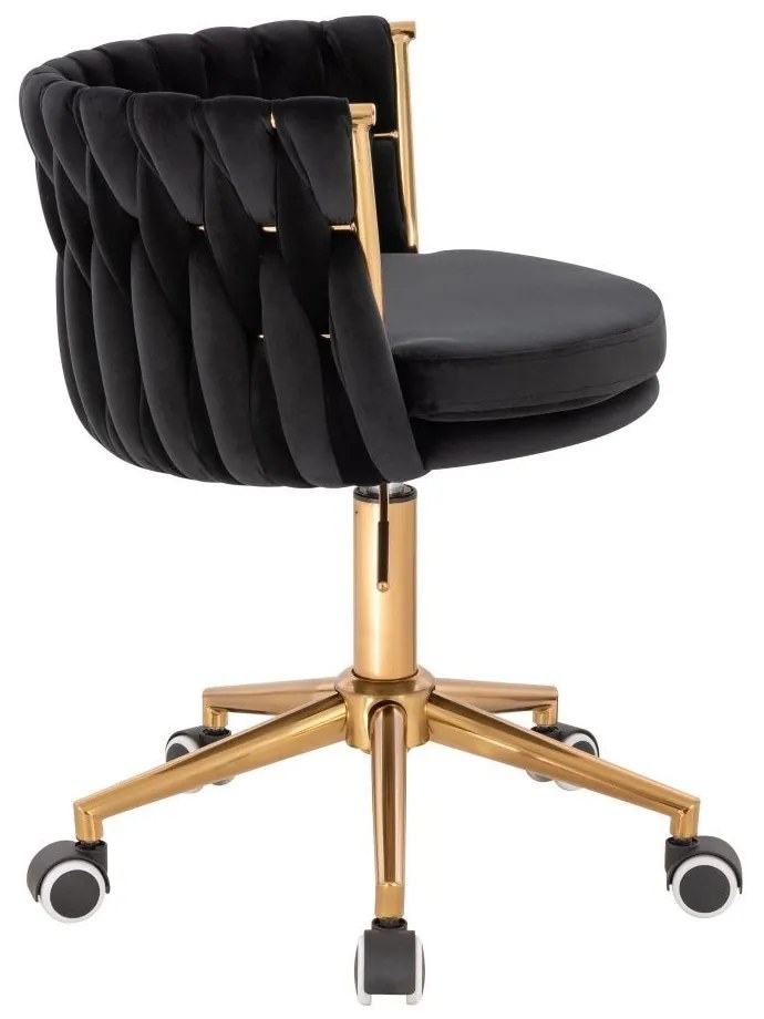 LuxuryForm DESIGN Otočná židle LYON VELUR na zlaté podstavě s kolečky - černá