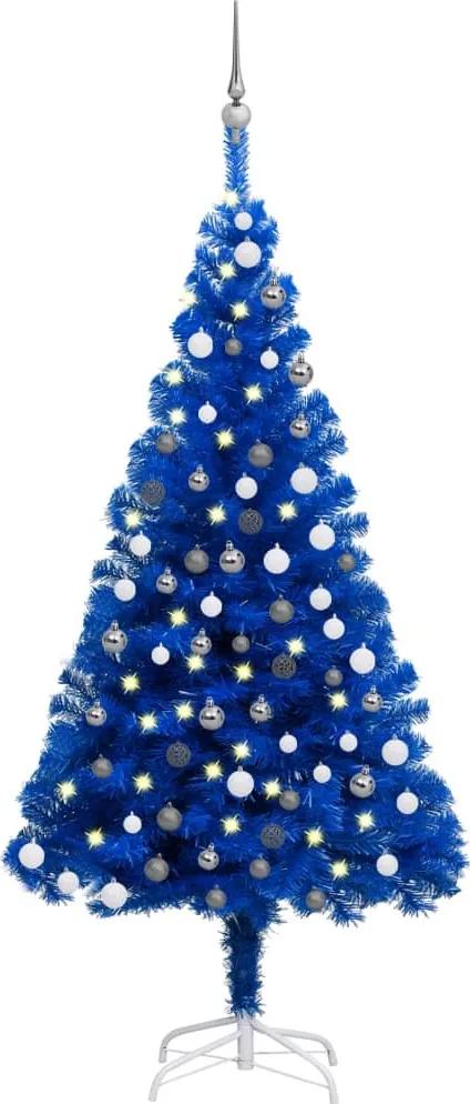 vidaXL Umělý vánoční stromek s LED a sadou koulí 150 cm PET [3077584] Barva: Stříbrná a zlatá
