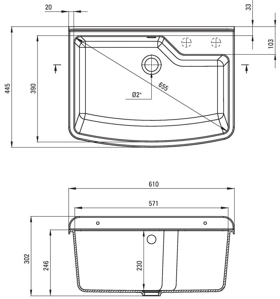 Deante Garden, výlevka z polypropylenu 610x445x302 mm B/O, 2" + sifon, 1-komorová, šedá, ZYT_310B