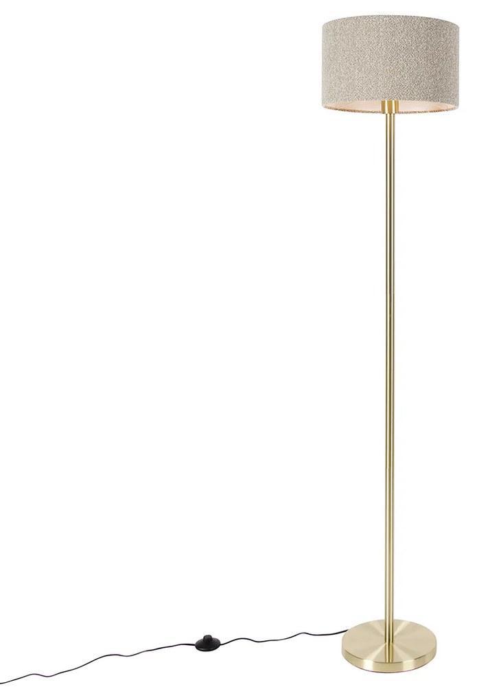 Stojací lampa mosazná s boucle stínidlo taupe 35 cm - Simplo