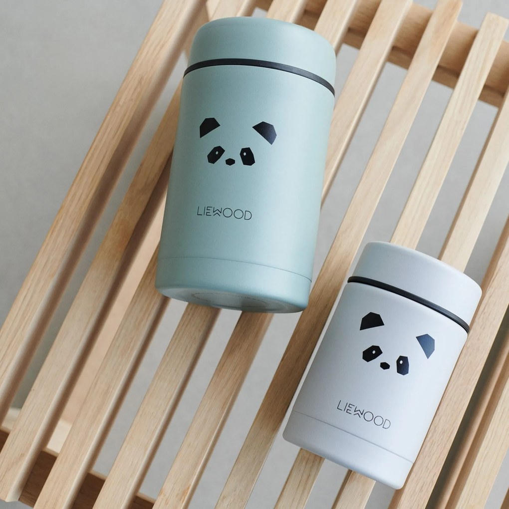 LIEWOOD Dětská termoska Panda Light Grey Food Jar, šedá barva, kov