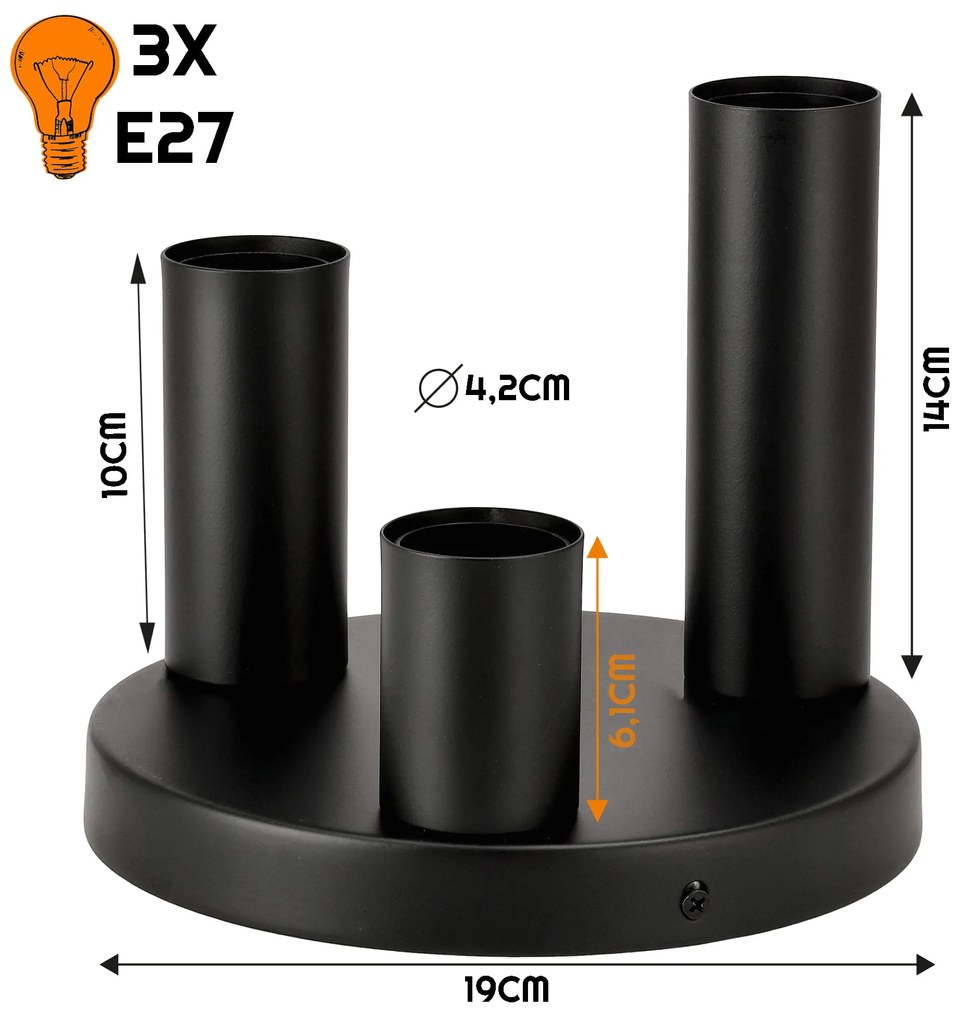 Stropní svítidlo VIKI 3x E27 kulaté černé