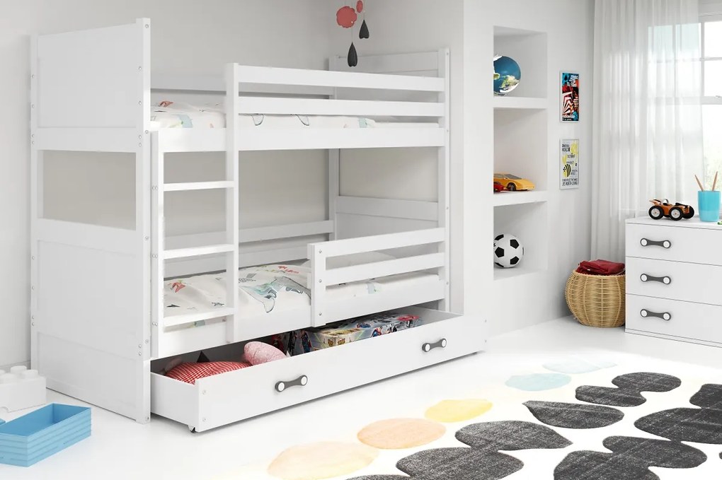 BMS Group Dětská patrová postel s úložným prostorem RICO bílá Velikost postele: 200x90 cm, Barva šuplíku: Grafit