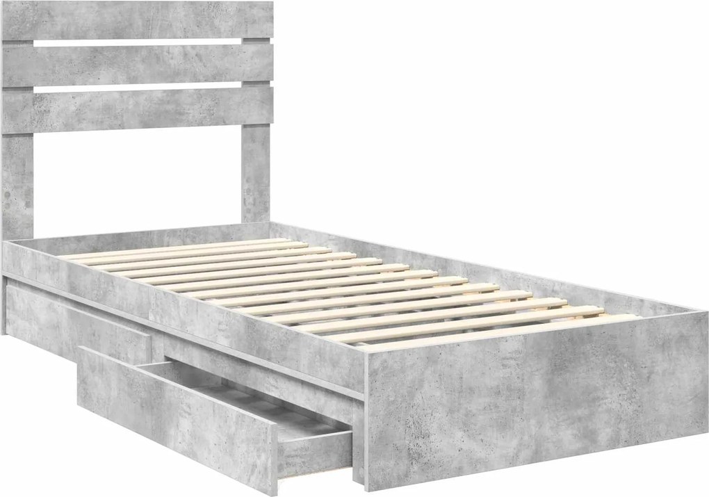 Postel s úložným prostorem s čelo Betonově šedá 90 x 190 cm 3411601