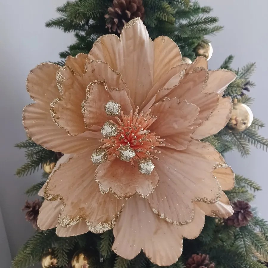 Dekorace umělý květ, 47 cm, zlatá