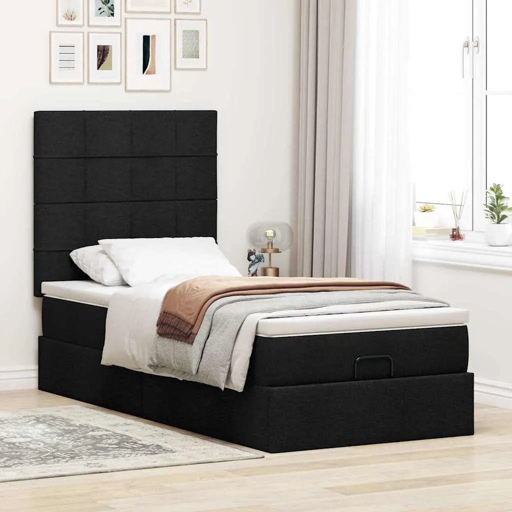 Osmanský rám postele s matrací černá 90x190cm textil 3313970