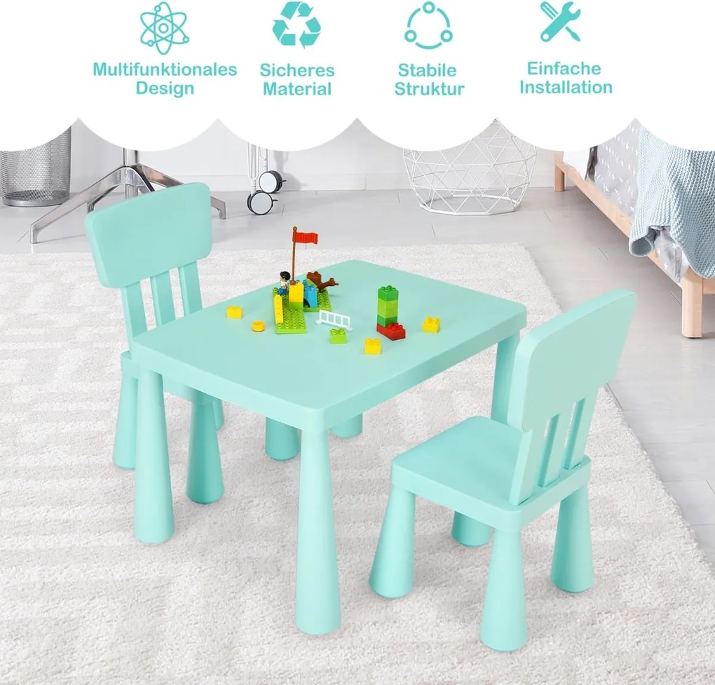 Costway 3 PCS. Kindersitzgruppe Kindertisch mit 2 Stühlen Kindermöbel – zelený