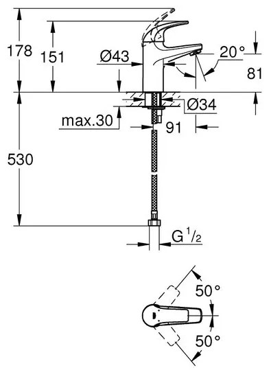 Grohe BauCurve Umyvadlová baterie, chrom 32848000