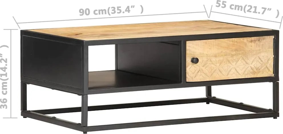 Konferenční stolek vyřezávaná dvířka 90x55x36cm hrubý mangovník 320946